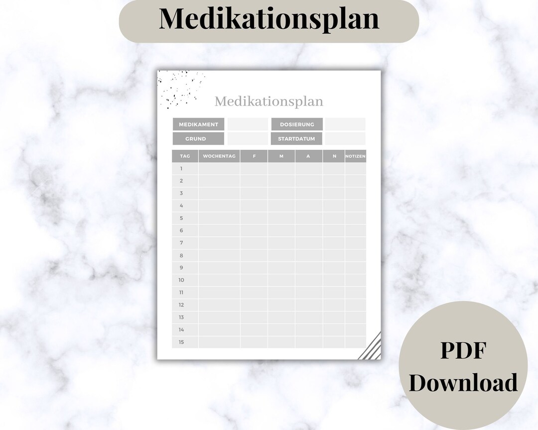 Medication Plan Digital, Minimalist Medication Plan as Pdf - Etsy