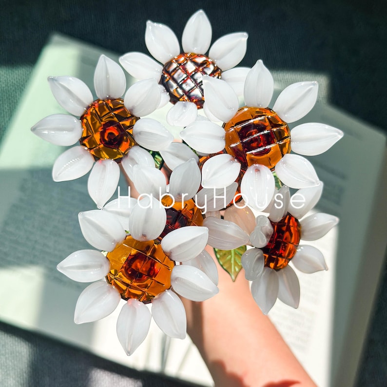Handmade Red Glass Galsang Flower Bouquet, Sunflower Gerbera Lavender ...