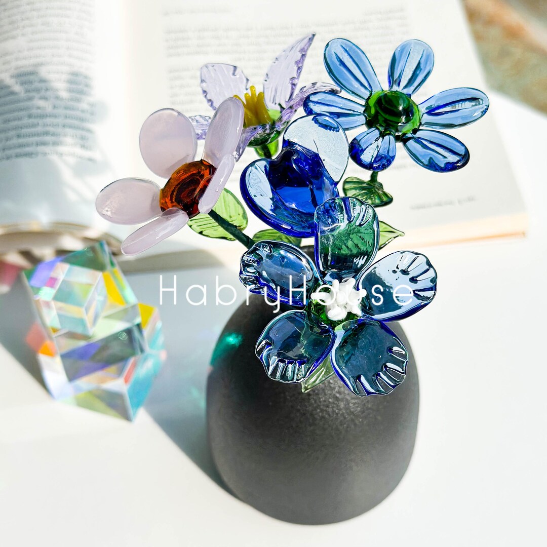 Handmade Glass Galsang Flower Bouquet, Rose Violet Sunflower Gerbera ...