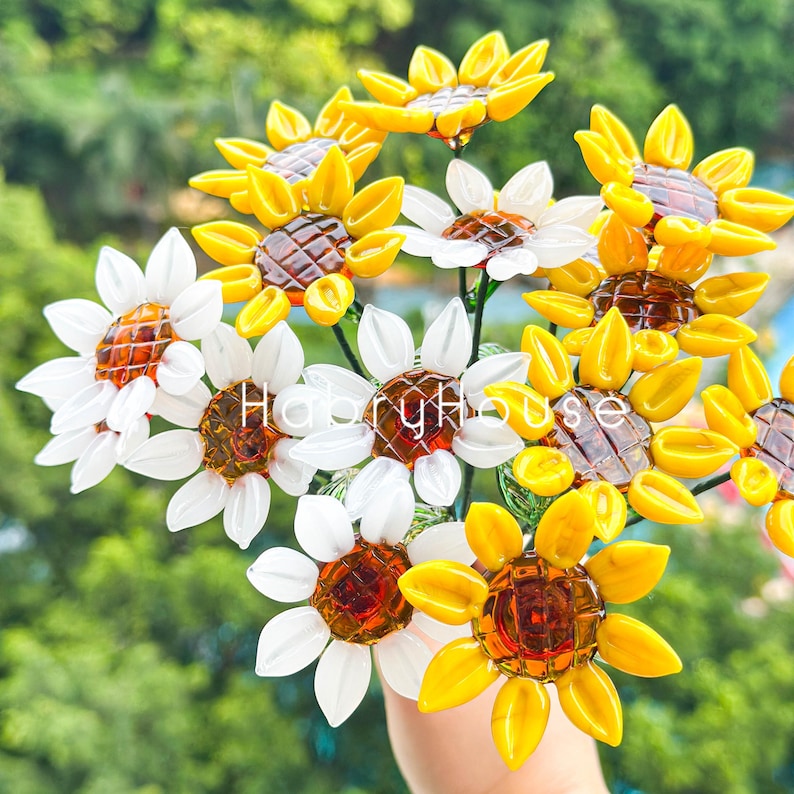 Handmade Red Glass Galsang Flower Bouquet, Sunflower Gerbera Lavender ...