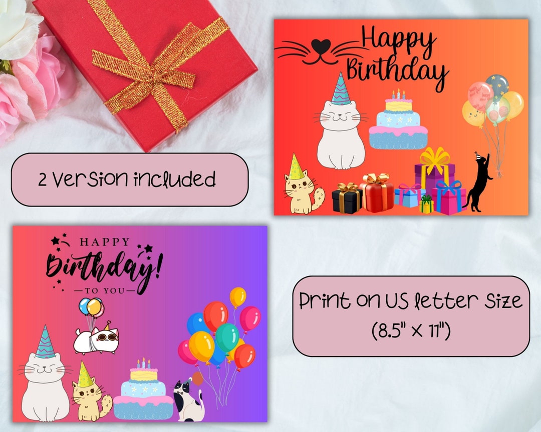 Printable Birthday Cat Card Printable Birthday Card for Children ...