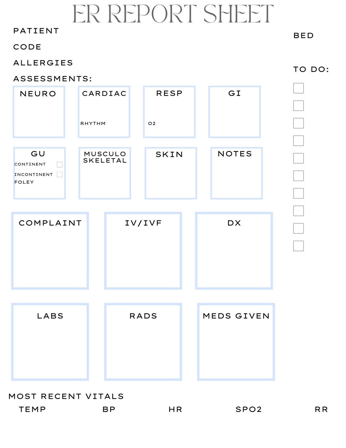 New Graduate ER Nurse Report Sheet - Etsy