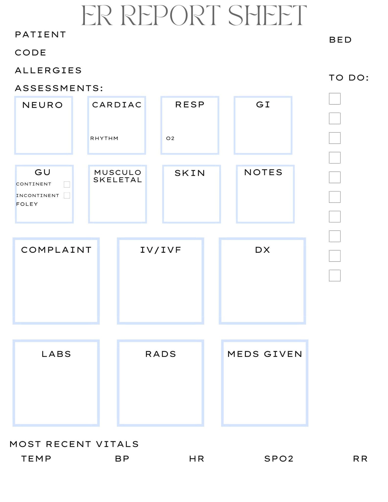 New Graduate ER Nurse Report Sheet - Etsy