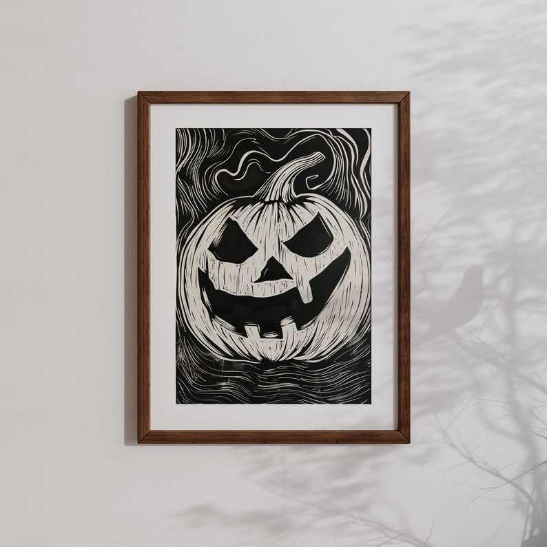 Jack-olantern Vintage Jack-olantern Linocut Print, Dark Vintage ...
