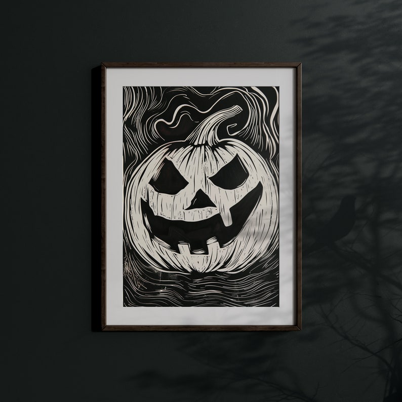 Jack-olantern Vintage Jack-olantern Linocut Print, Dark Vintage ...