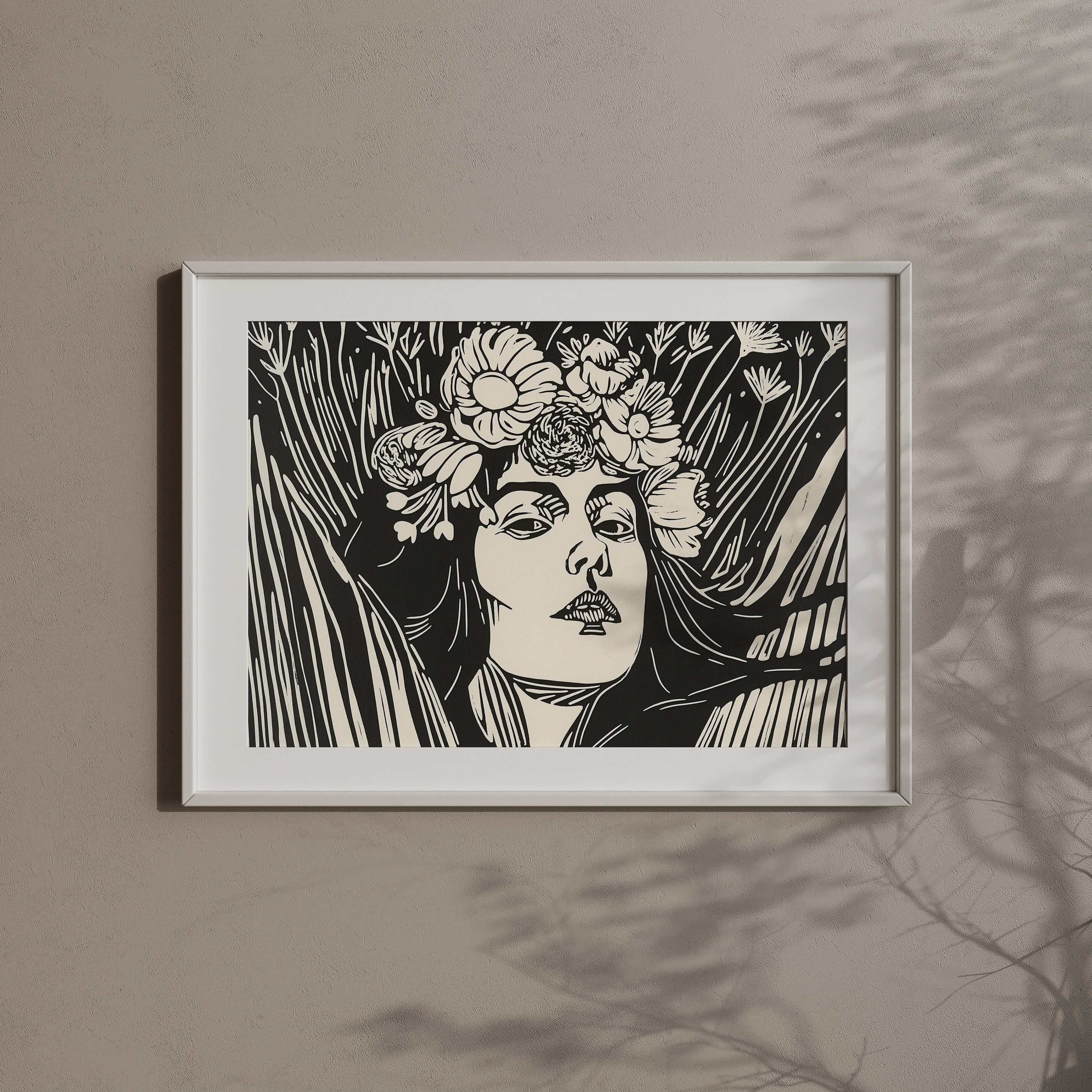 Midsommar Dorm Decor for College Girls, Linocut Print Woman Portrait - Etsy