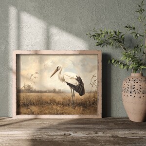 Stork | Vintage Stork Nursery Painting, Dark Cottagecore Landscape ...