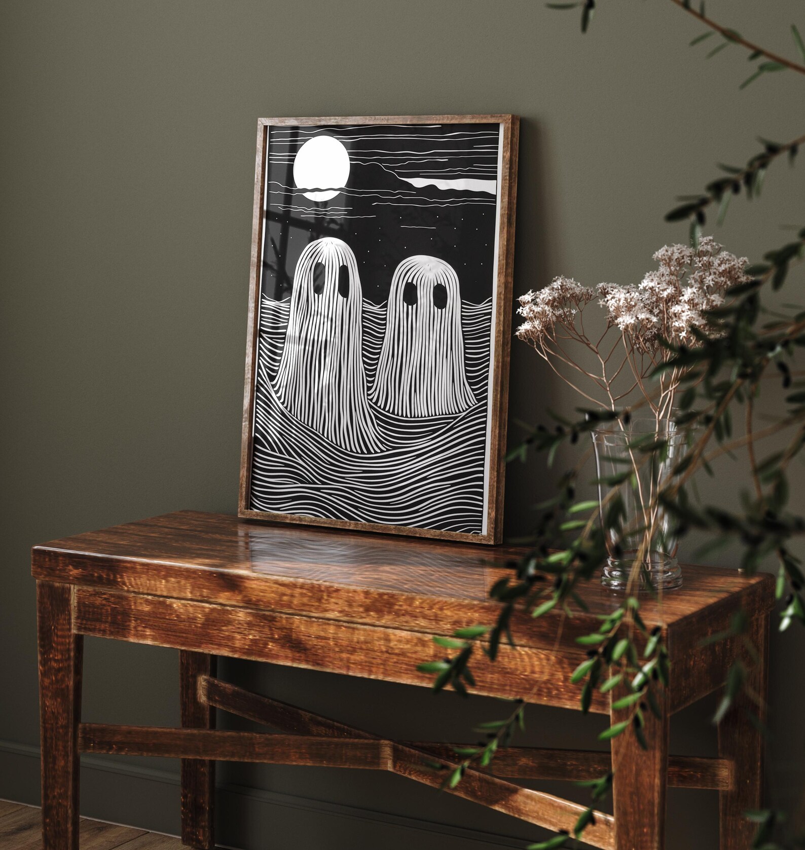 Ghost Fellas Whimsical Ghost Linocut Print, Vintage Spooky Halloween ...