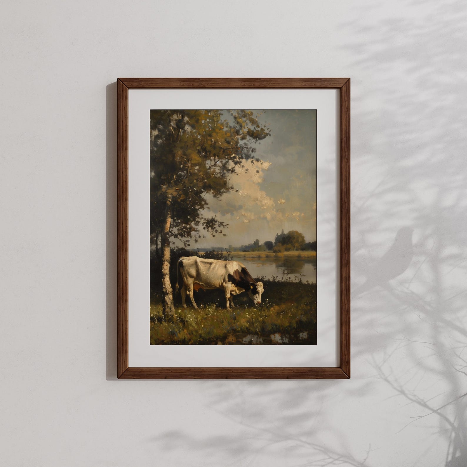 Grazing Cow | Vintage Cottagecore Cow Painting Print, Rustic Country ...
