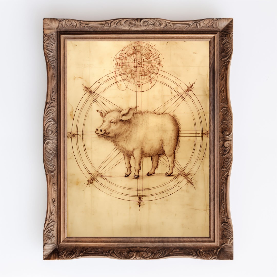 Vitruvian Pig | Leonardo Da Vinci Inspired, Renaissance Print, Pig Art ...