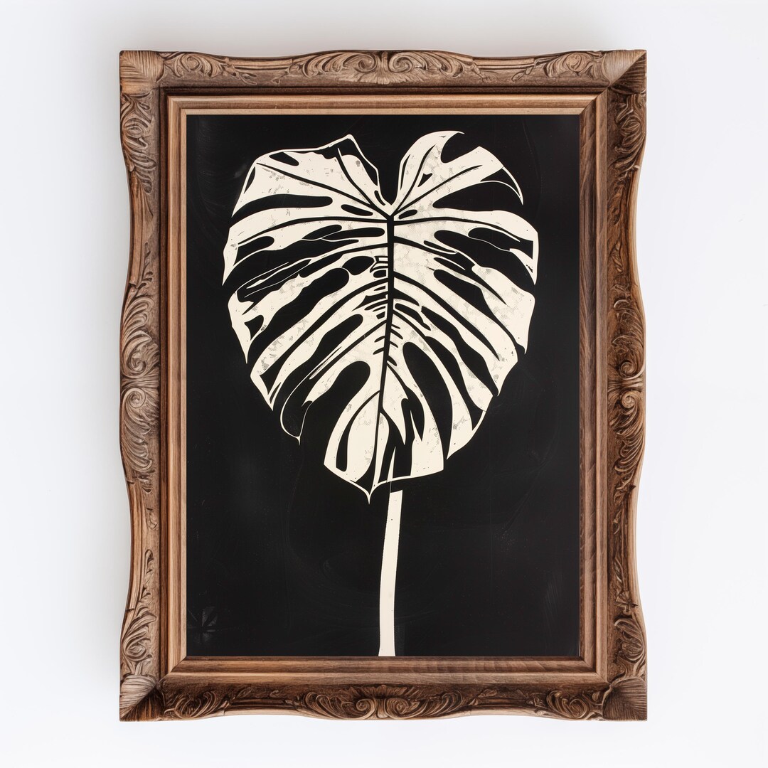 Monstera Farmhouse Nature Decor Prints, Botanical Bedroom Linocut Wall ...