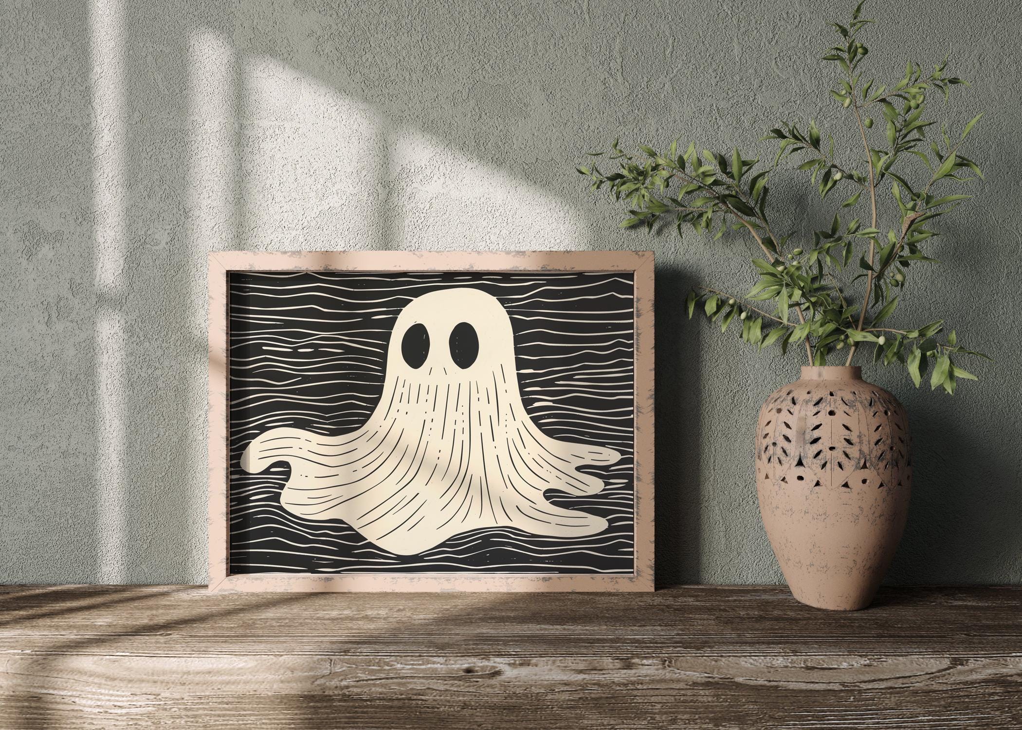 Spooky Ghost Linocut Print Set: Vintage Halloween Art (digital Download ...