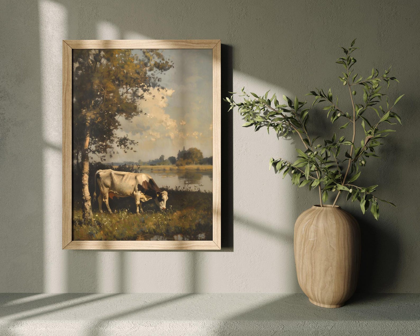 Grazing Cow | Vintage Cottagecore Cow Painting Print, Rustic Country ...