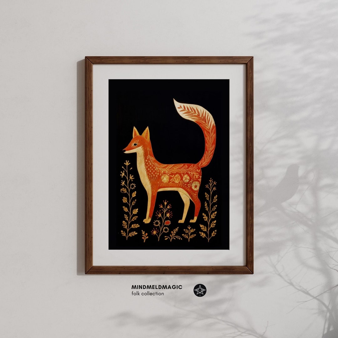 Red Fox | Folk Art Print, Modern Farmhouse, Embroidery Cottagecore ...