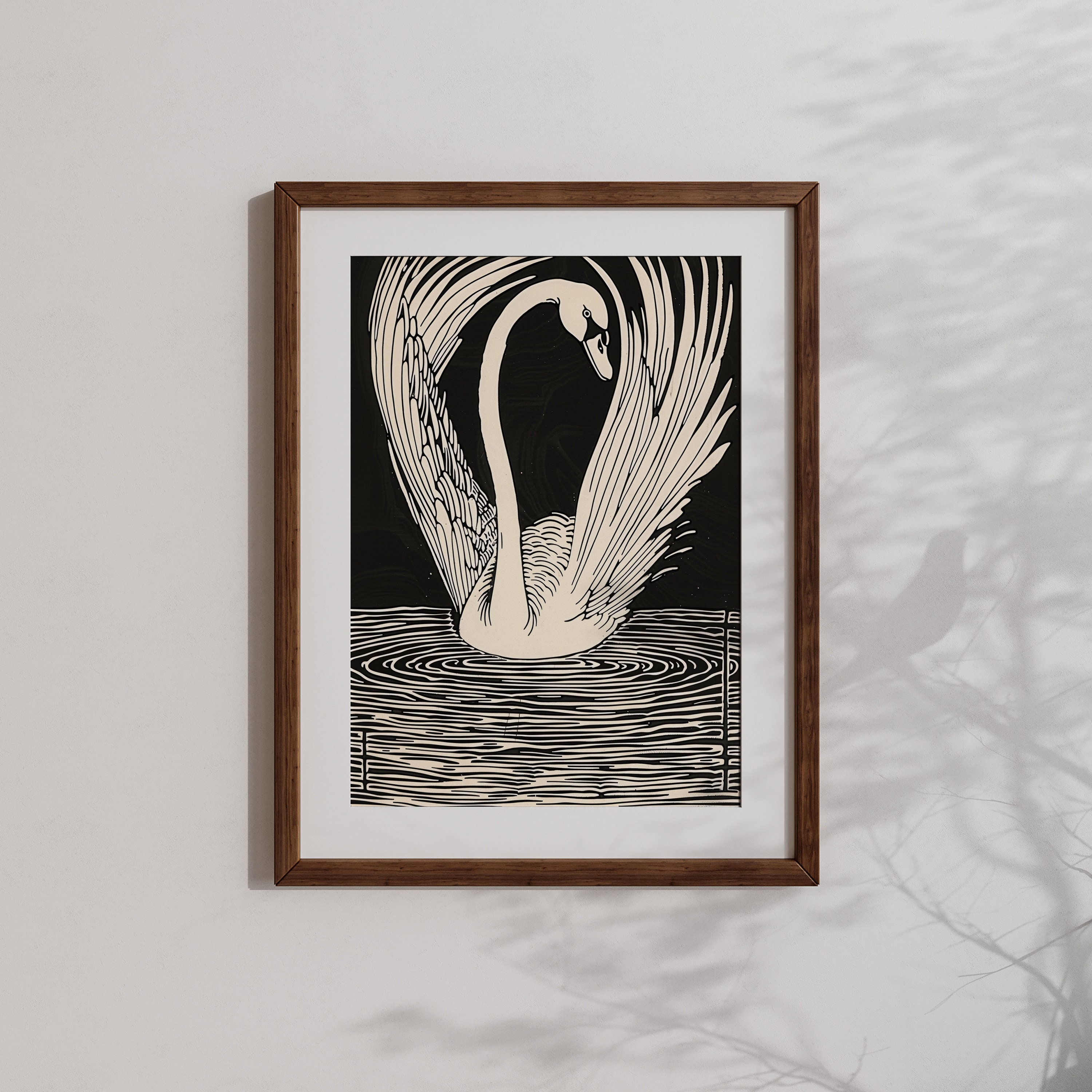 Swan Linocut Print: Dark Cottagecore, Moody Bird (digital Download) - Etsy