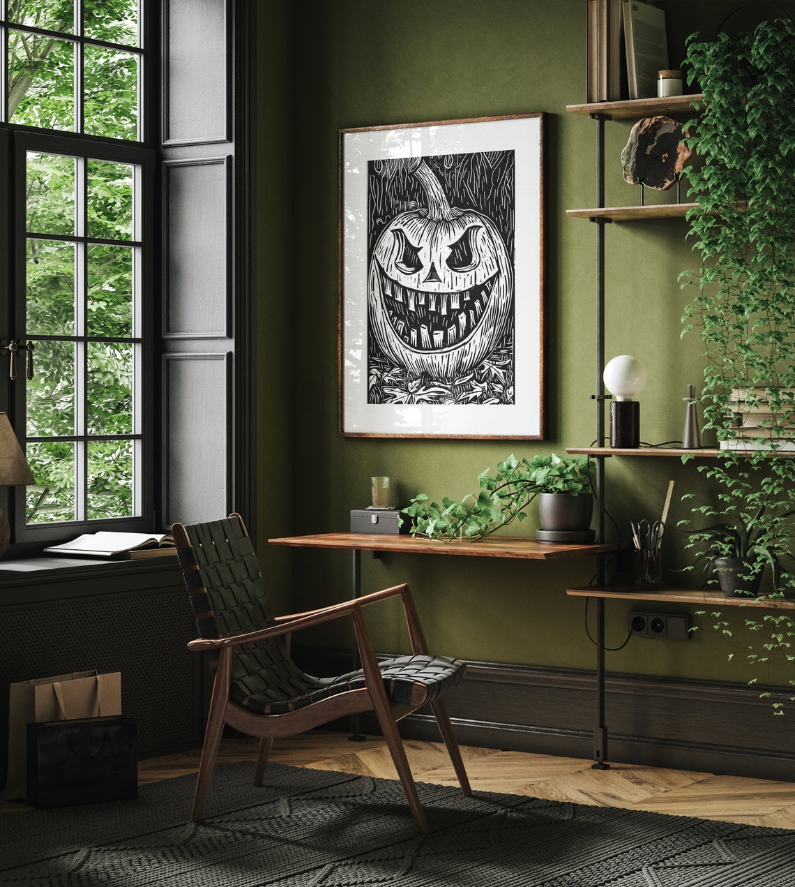 Halloween Painting Linocut Print Halloween Decor, Jack-o'lantern ...