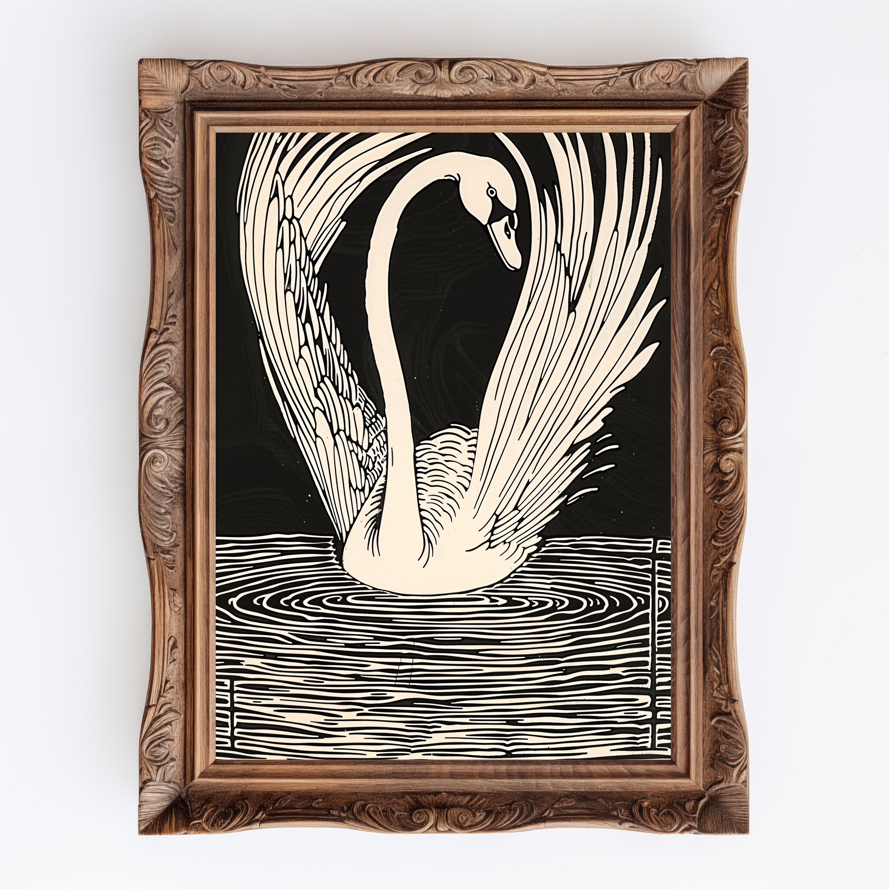 Swan Linocut Print: Dark Cottagecore, Moody Bird (digital Download) - Etsy