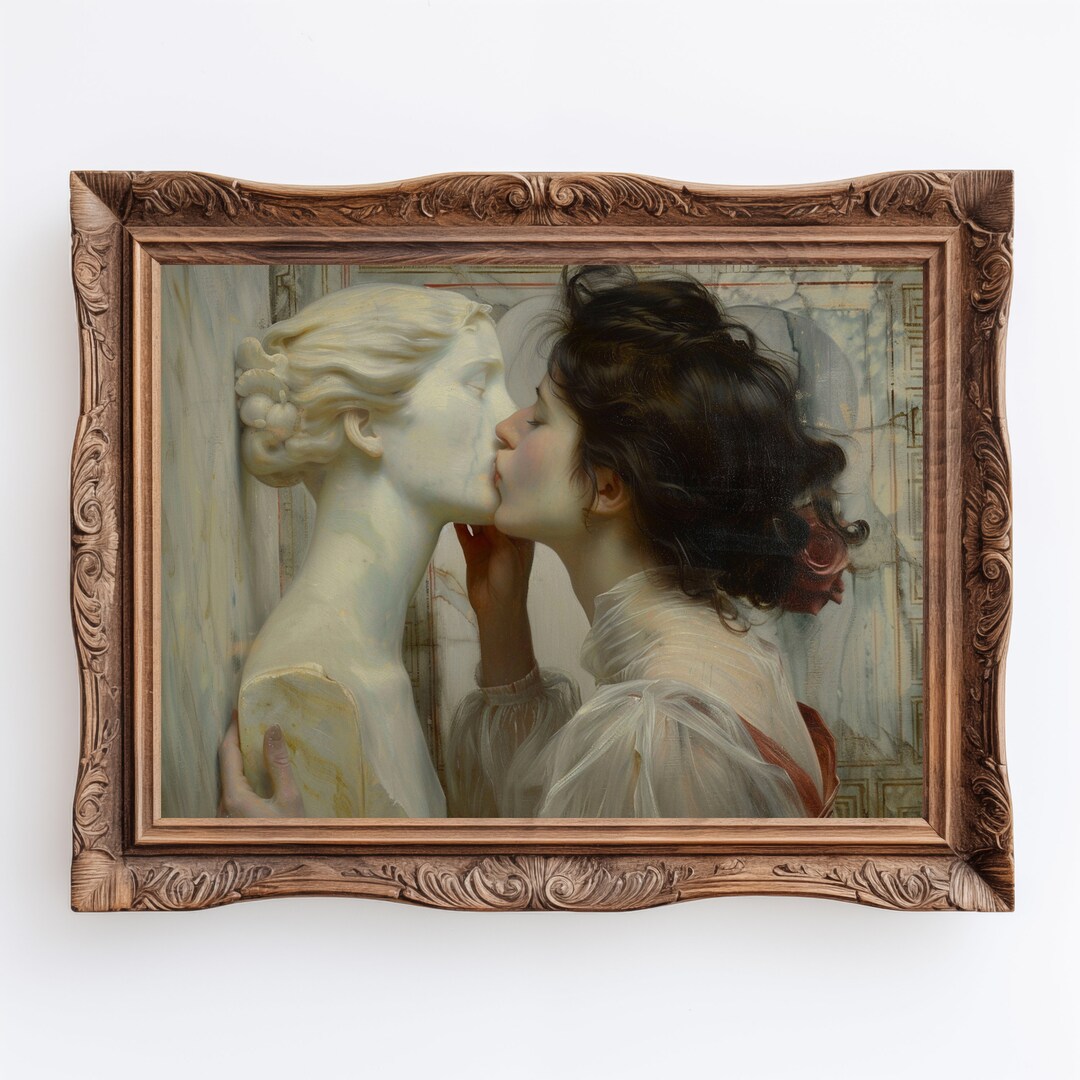 Cold Kiss | Printable Vintage Coquette Room Decor, Dark Academia Subtle Pride Antique Oil ...