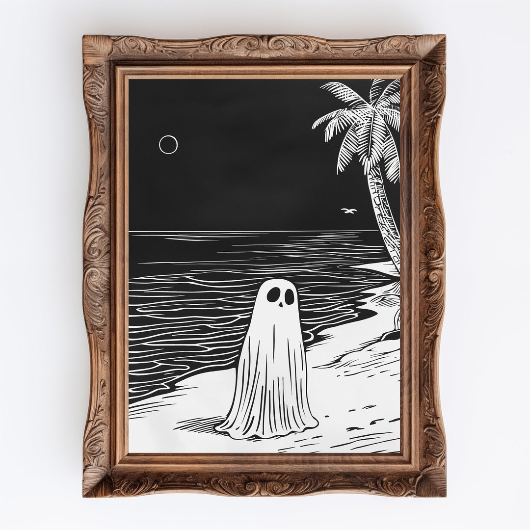 Beach Ghost | Funny Ghost Linocut Kids Halloween Decoration, Spooky ...