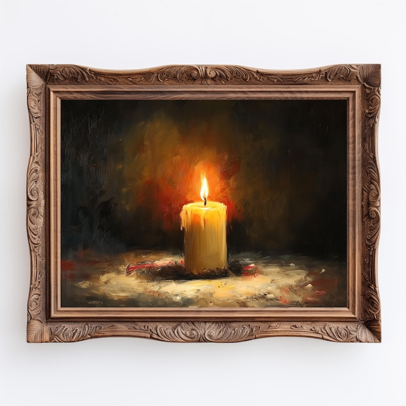 Candle | Antique Oil Painting of Candle, Light Academia Antique Oil ...