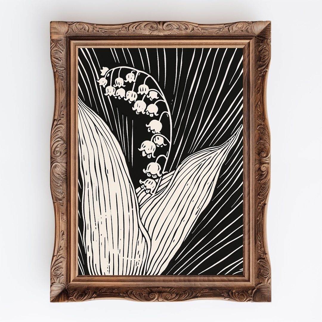 Lily Linocut | Herbarium Lily of the Valley Art Linocut, Coquette Room ...