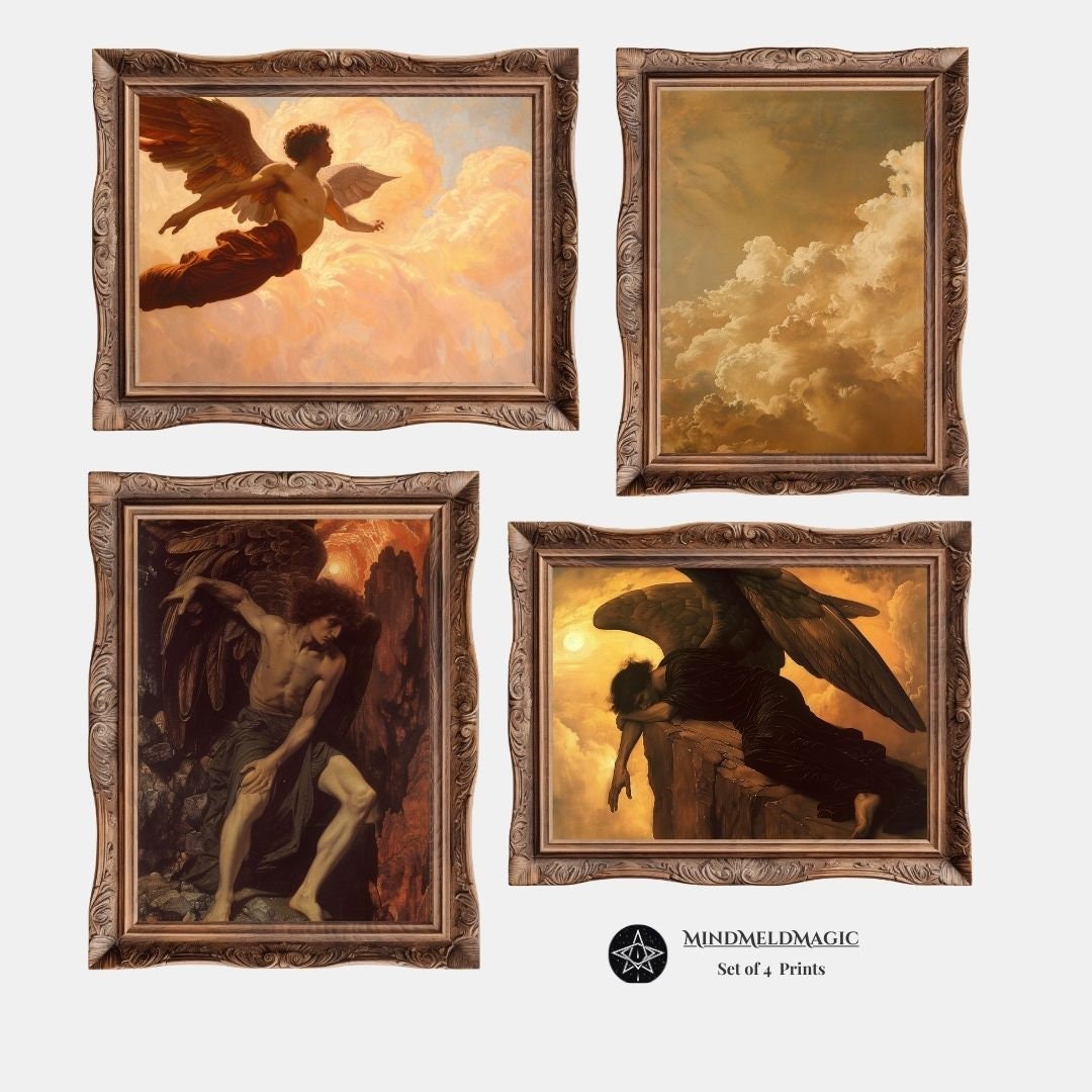 Icarus Set | Set of Four Antique Oil Painting Prints, Classical Ancient ...