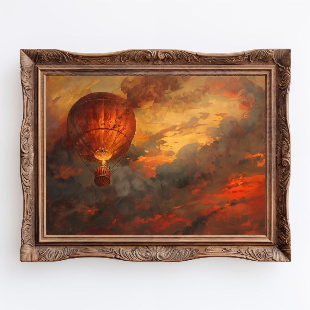 Vintage Hot Air Balloon Oil Painting Print: Steampunk Nursery Decor ...
