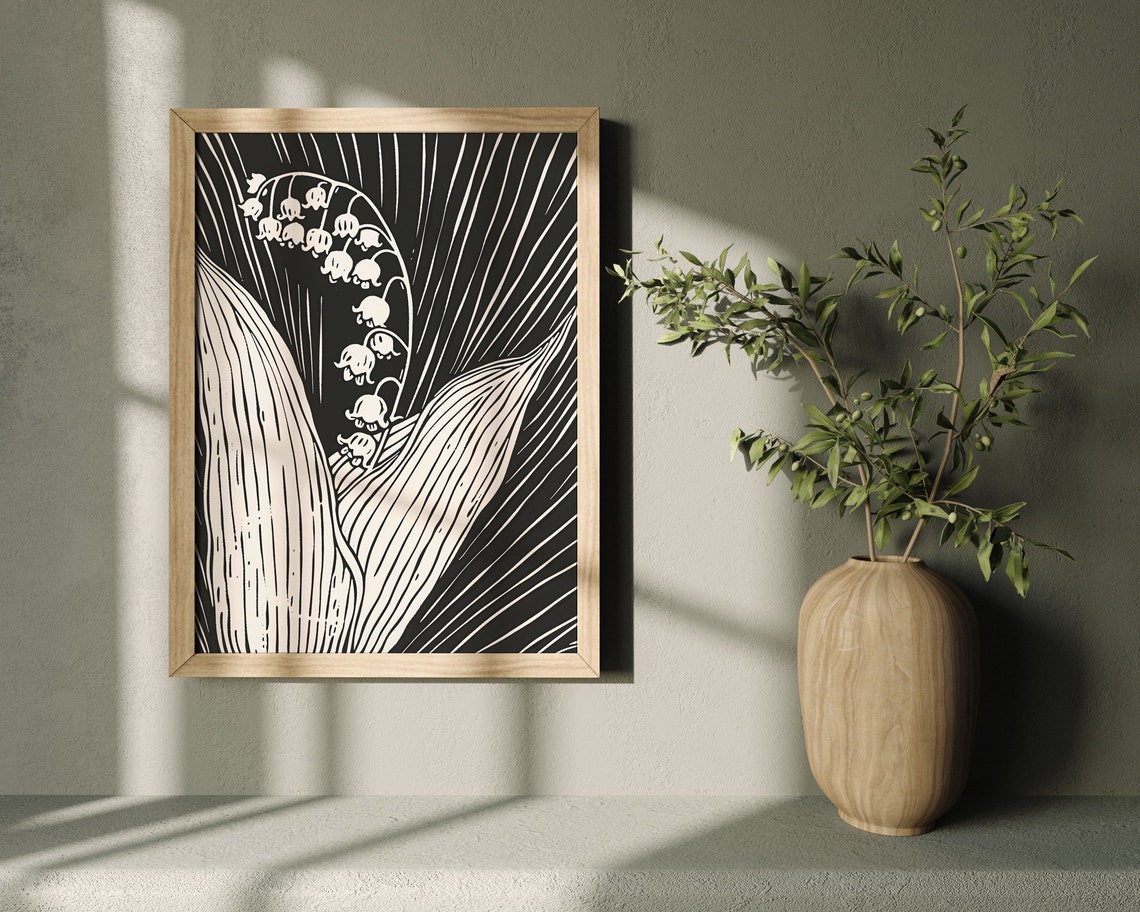 Lily Linocut Herbarium Lily of the Valley Art Linocut, Coquette Room ...
