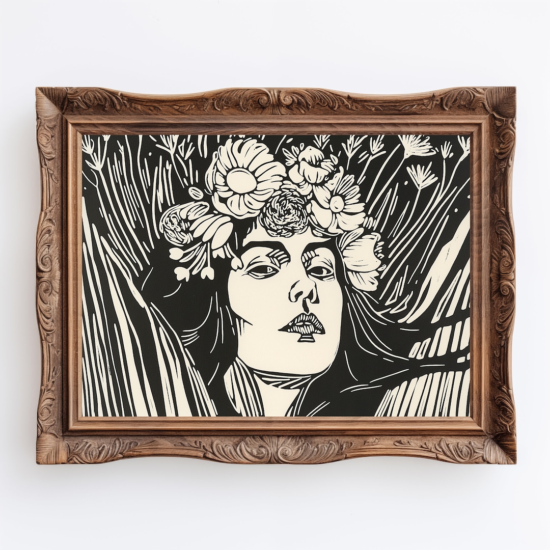 Midsommar | Dorm Decor for College Girls, Linocut Print Woman Portrait ...