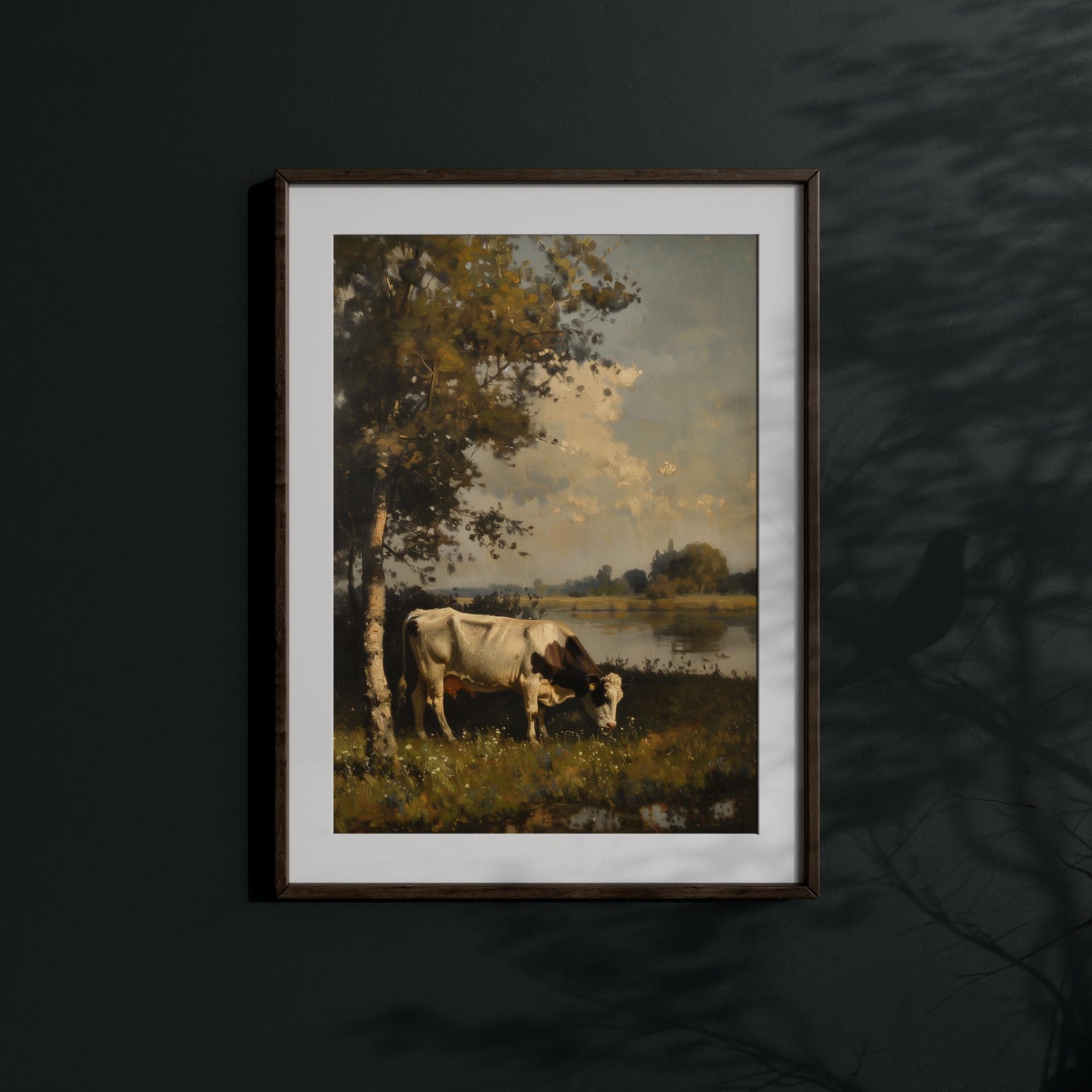 Grazing Cow | Vintage Cottagecore Cow Painting Print, Rustic Country ...