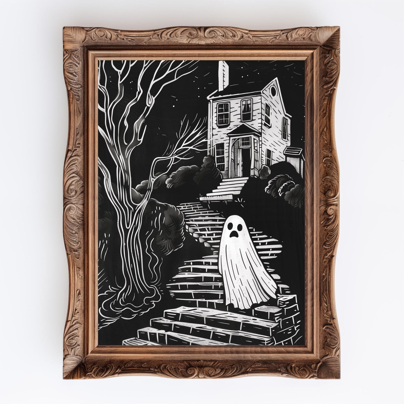 Spooky Ghost Linocut Print Set: Vintage Halloween Art (digital Download ...