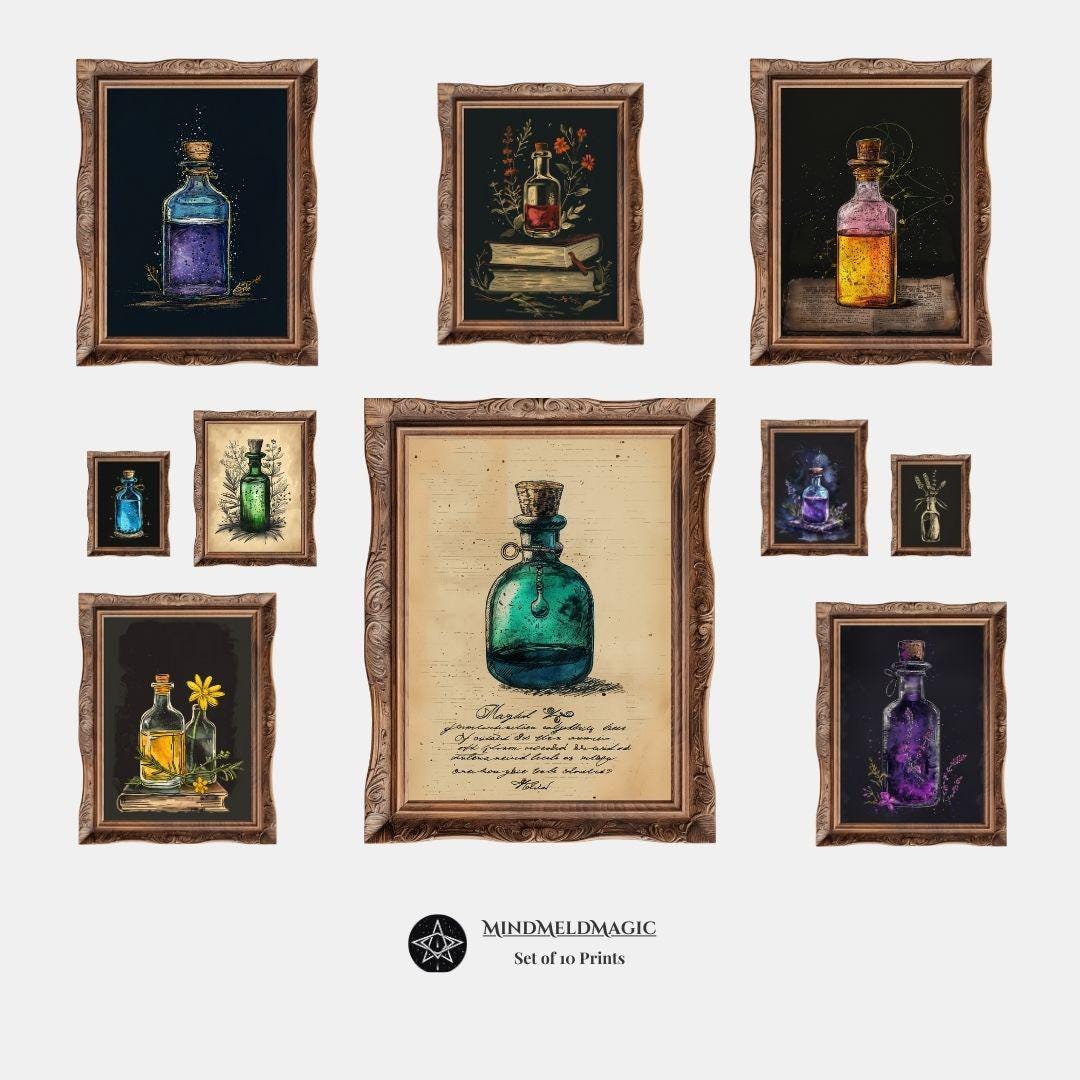 Potion Set | Set of 10 Printable Fairycore Wall Art, Whimsigoth Gallery ...
