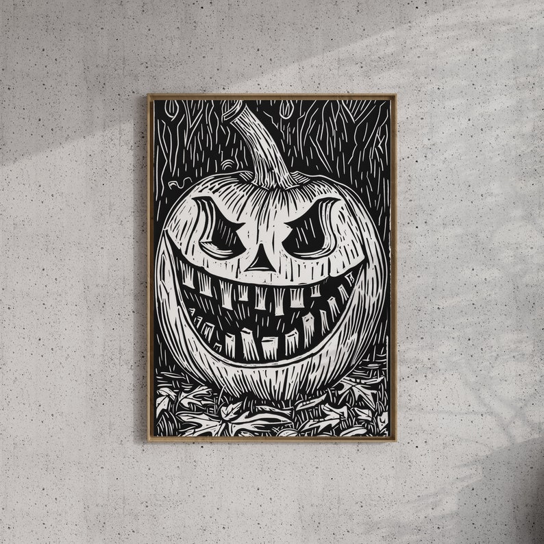 Halloween Painting Linocut Print Halloween Decor, Jack-o'lantern ...