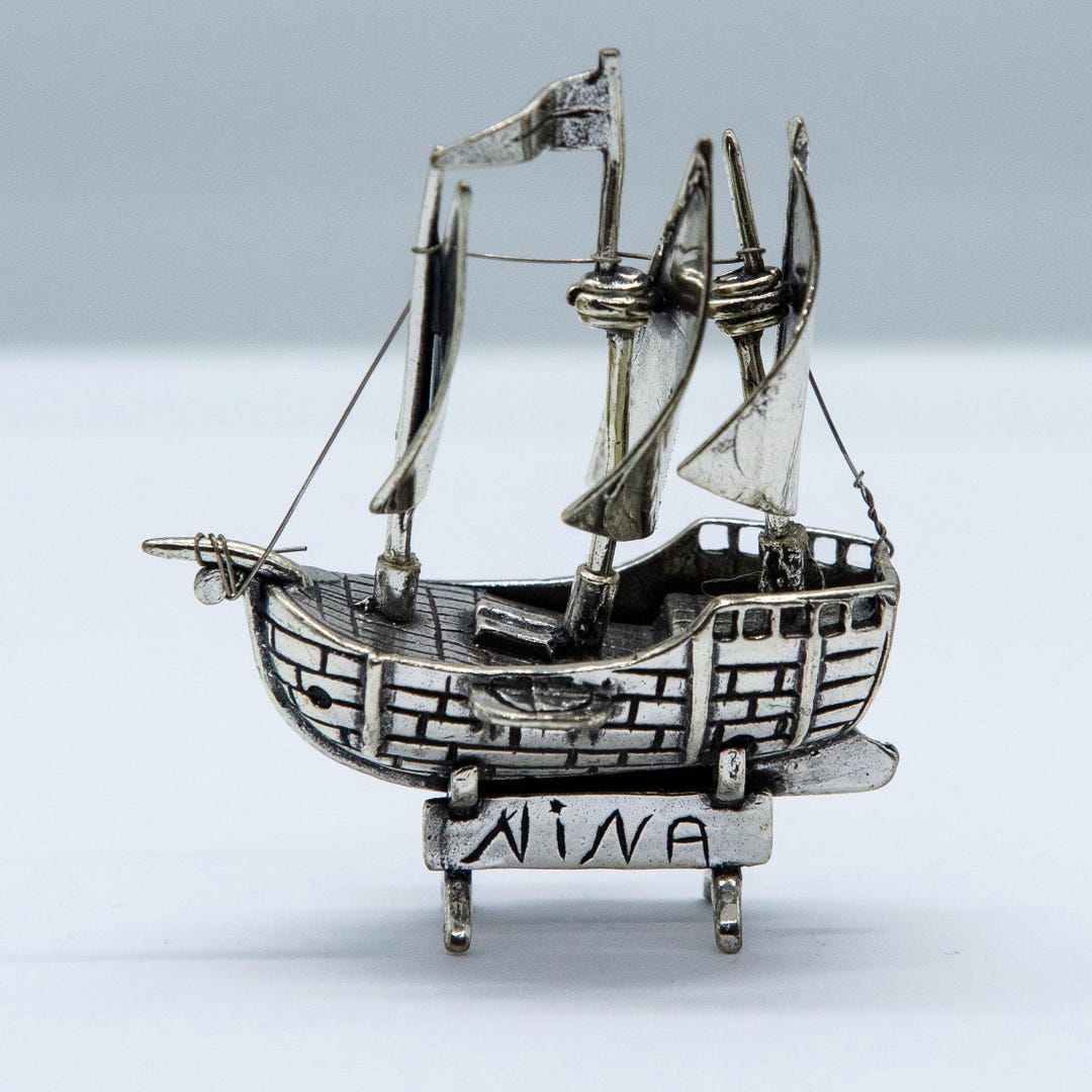 Miniature Model of Christopher Columbus' Ship Nina, in Sterling Silver ...