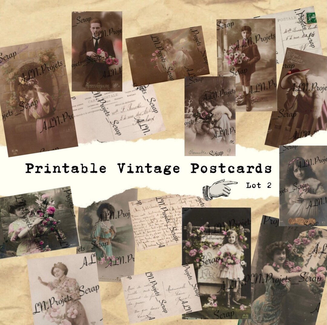 Printable Vintage Postcards, 12 Antique Cards, Set of 2 Full Color ...
