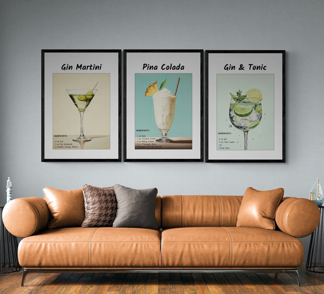 Set 3 Posters Cocktail Download Classic Cocktail Posters Retro Bar Cart ...