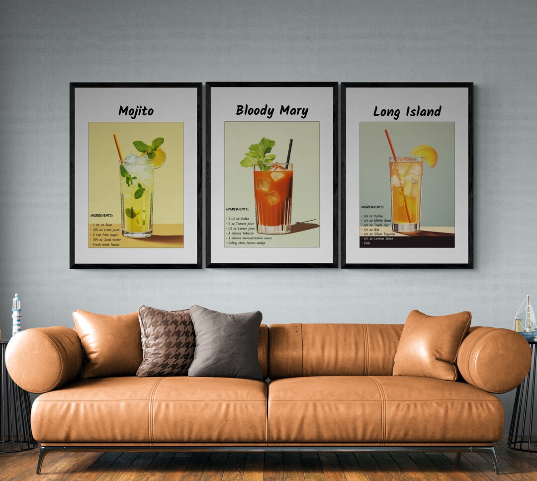 Set 3 Posters Cocktail Download Classic Cocktail Posters Retro Bar Cart ...