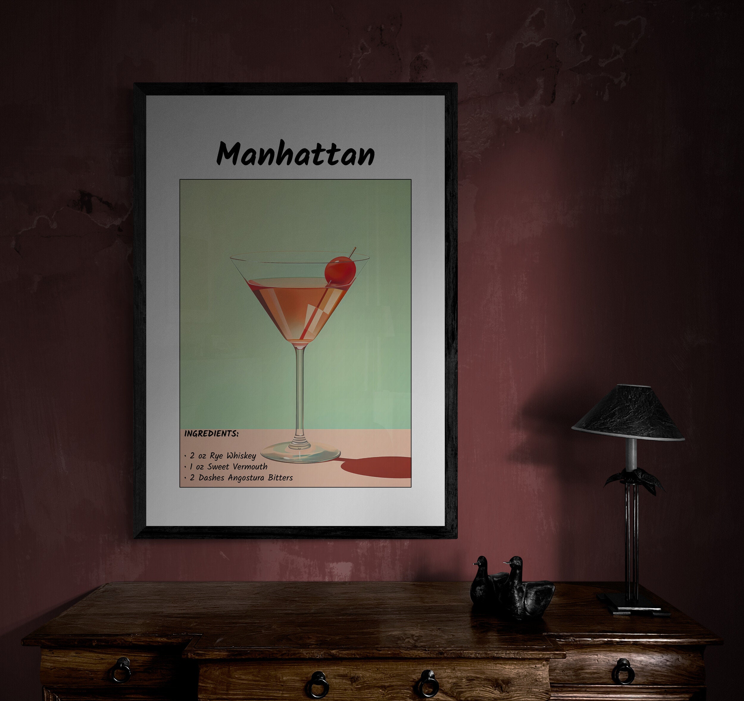 Manhattan Poster Cocktail Download Classic Cocktail Poster Retro Bar ...