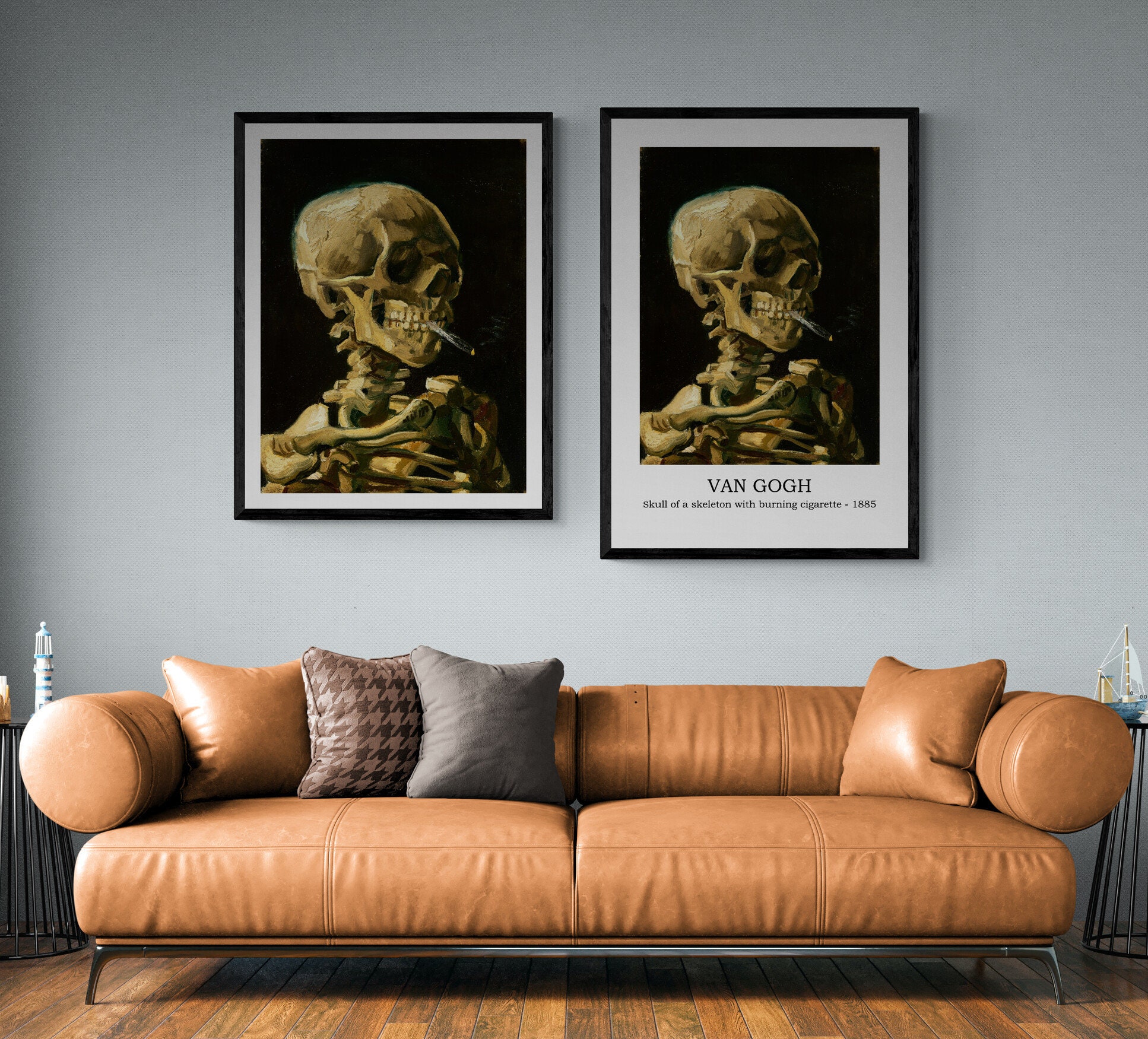 Vincent Van Gogh Skull Painting Skeleton Burning Cigarette Wall Art ...