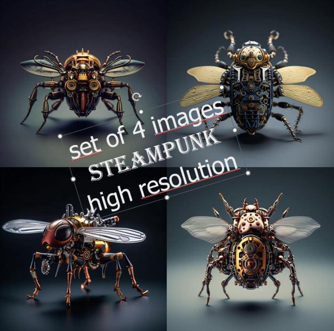 Steampunk Fly, Beetle, Spider, Insect, Digital Art, Set of 4 Images ...
