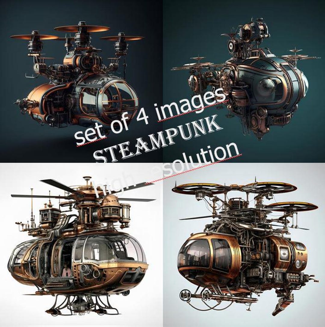 Steampunk Flying Machine, Digital Art, Set of 4 Images, High Resolution ...