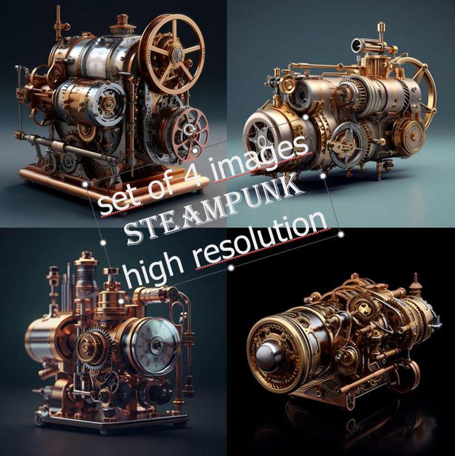 Steampunk Machine, Digital Art, Set of 4 Images, High Resolution ...