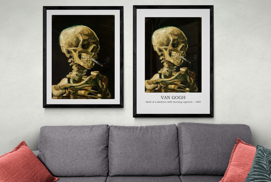 Vincent Van Gogh Skull Painting Skeleton Burning Cigarette Wall Art ...