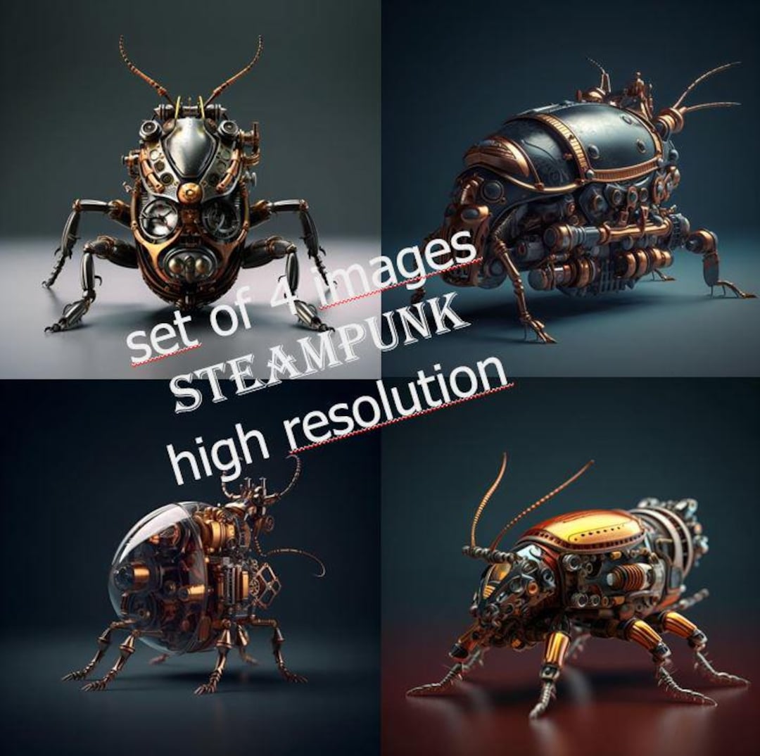 Steampunk Fly, Beetle, Spider, Insect, Digital Art, Set of 4 Images ...