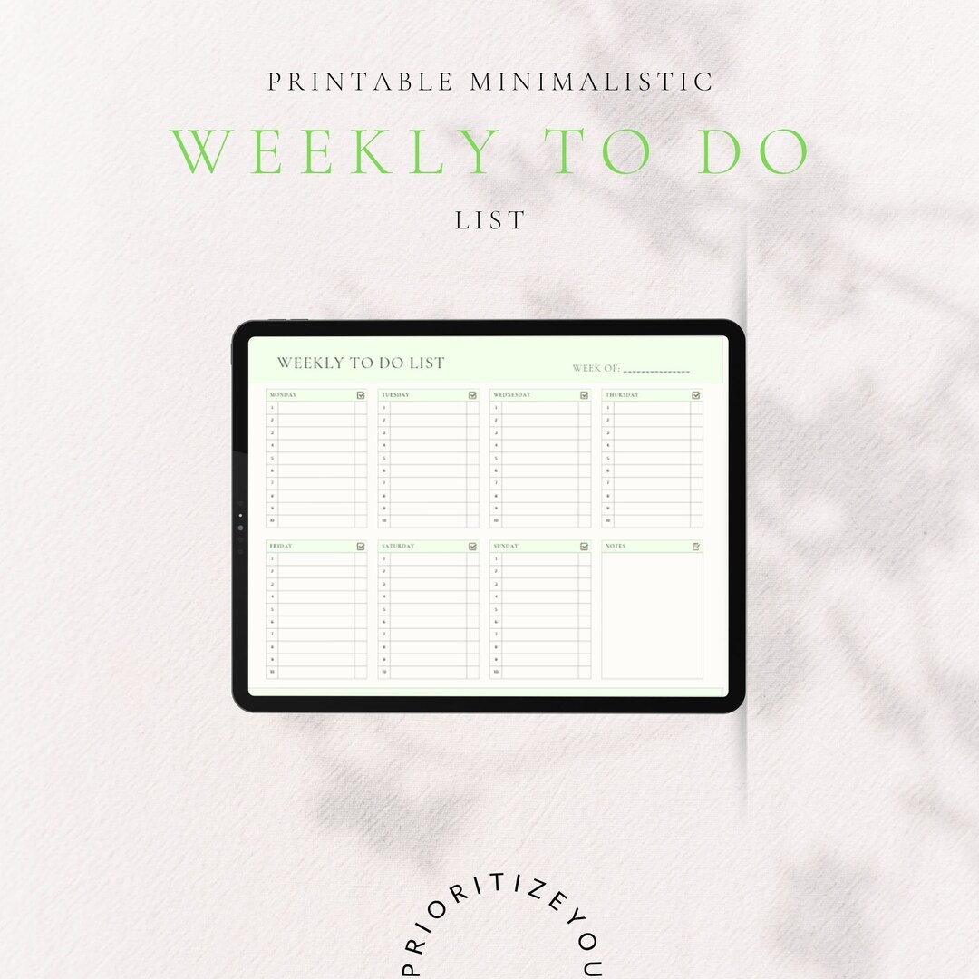 Minimalistic Weekly TO DO List Green | Printable | Digital | Digital to ...
