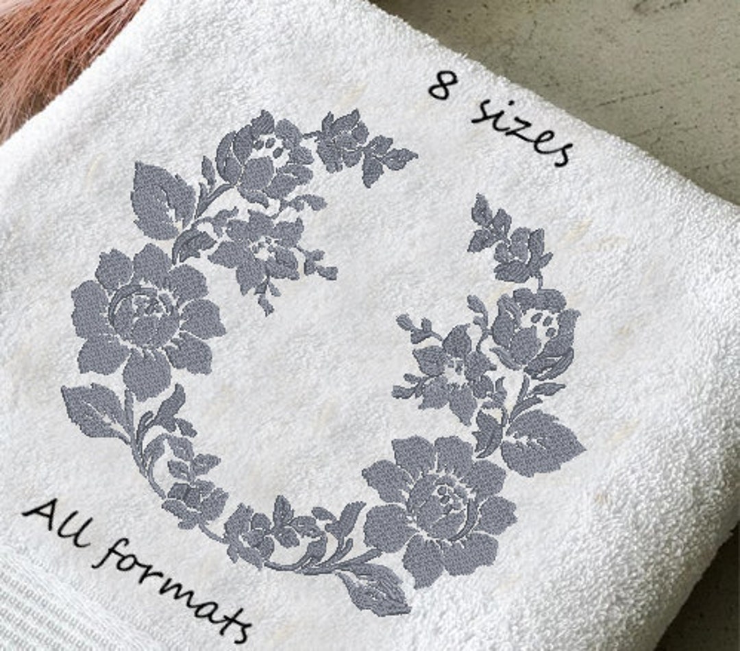Floral Monogram Machine Embroidery Pattern, Wreath Embroidery, Monogram ...