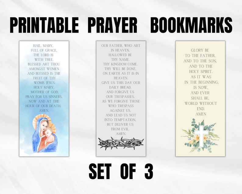 Printable Prayer Bookmarks, Hail Mary Our Father and Glory Be Digital ...