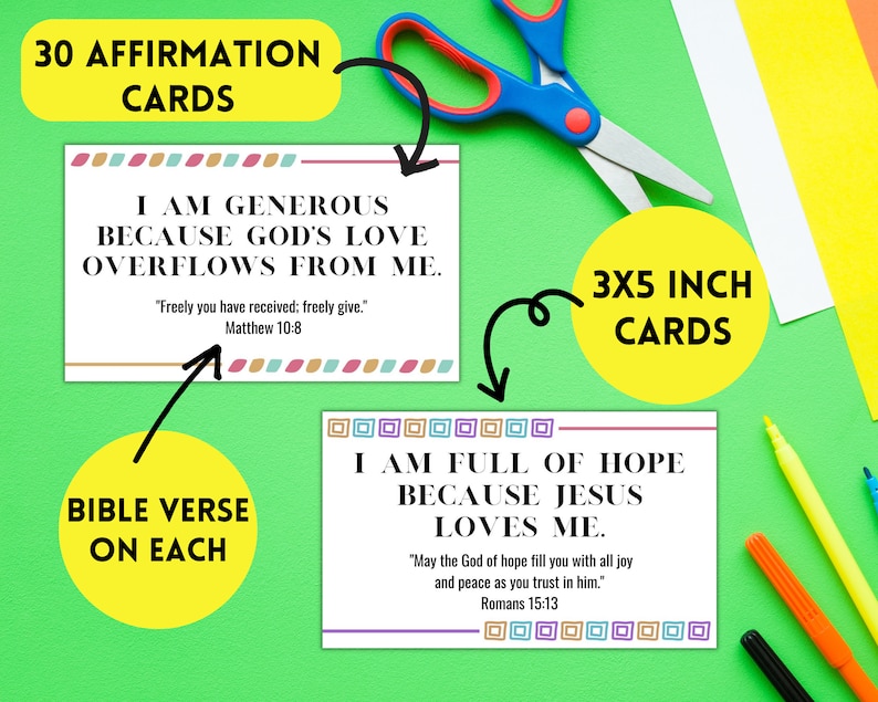 30 Biblical Christian Affirmation Cards for Children, Printable Digital ...