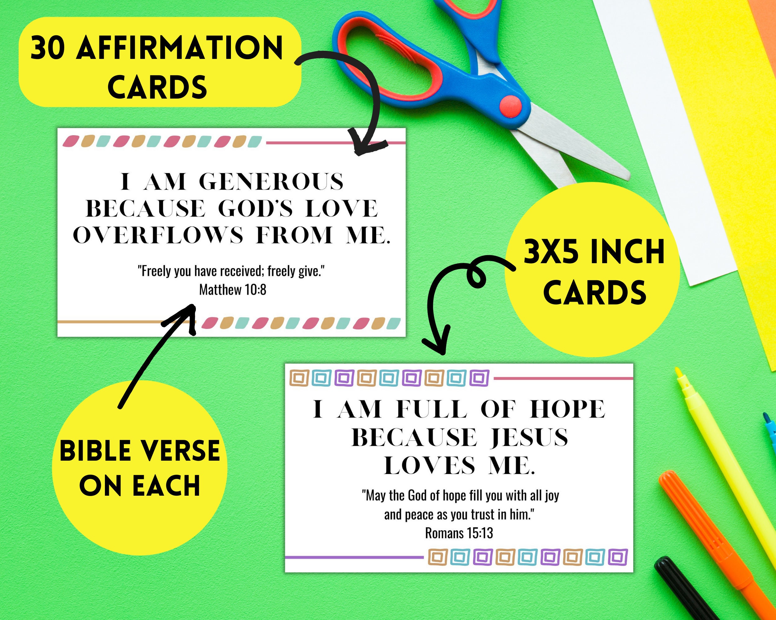 30 Biblical Christian Affirmation Cards for Children, Printable Digital ...