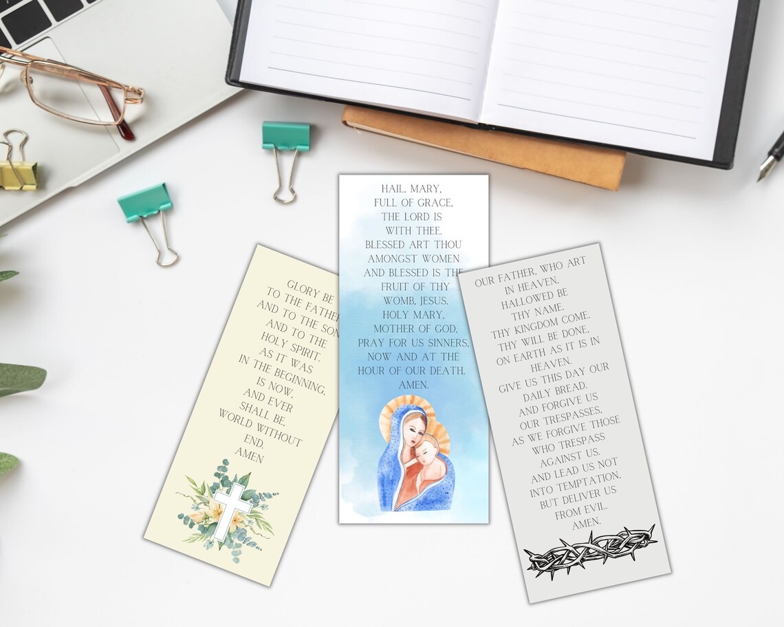 Printable Prayer Bookmarks, Hail Mary Our Father and Glory Be Digital ...